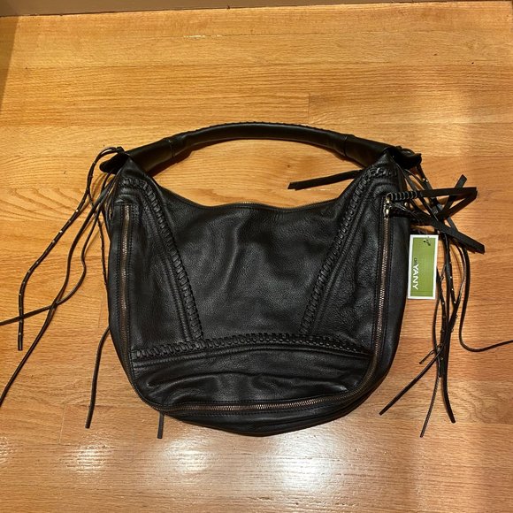 orYANY | Bags | Oryany Expandable Black Leather Fringe Hobo Bag ...